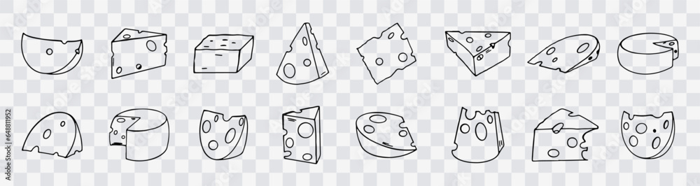 Cheese collection isolated on transparent background, hand drawn cheese ...