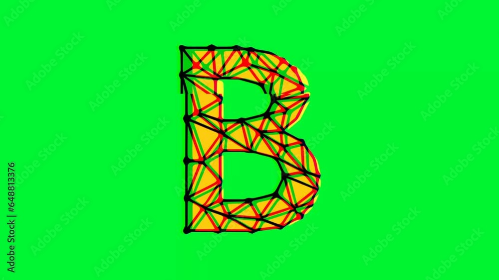 Polygonal letter b animation with glitch effect on green background, 4k ...