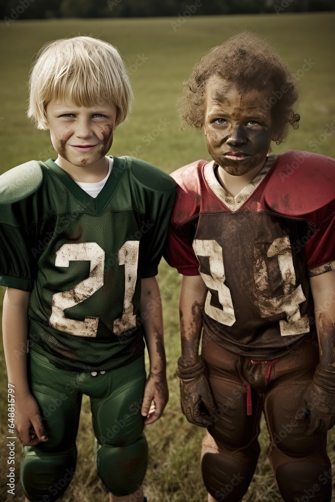 Young football player playing football on football field and their are ...