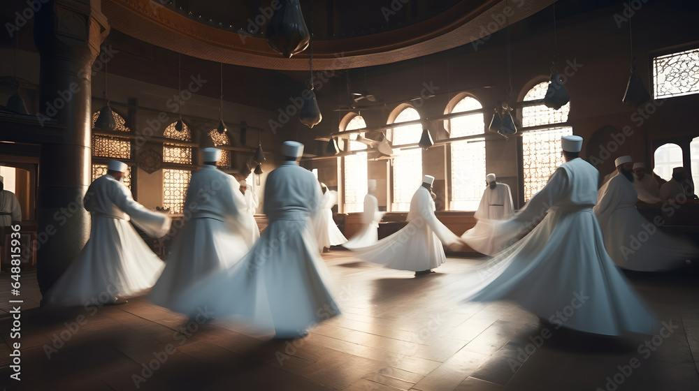 Sufi Dervish Whirling Silhouette in white dress, Turkey. Generation AI ...