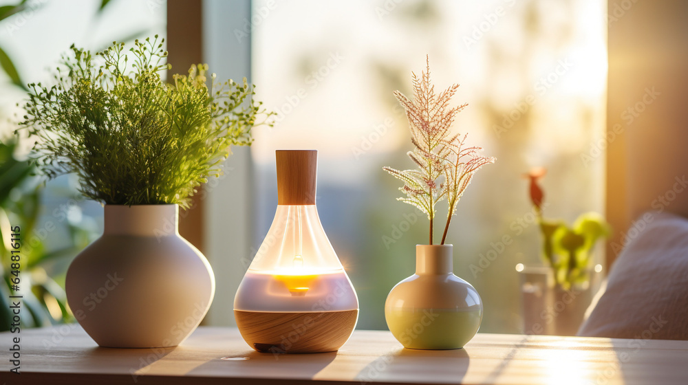 ambient room with aromatherapy diffuser spreading soothing aromas Stock ...