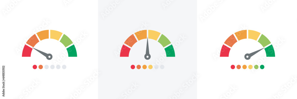 Risk meter icon set.Performance Dashboard colourful indicator sign ...