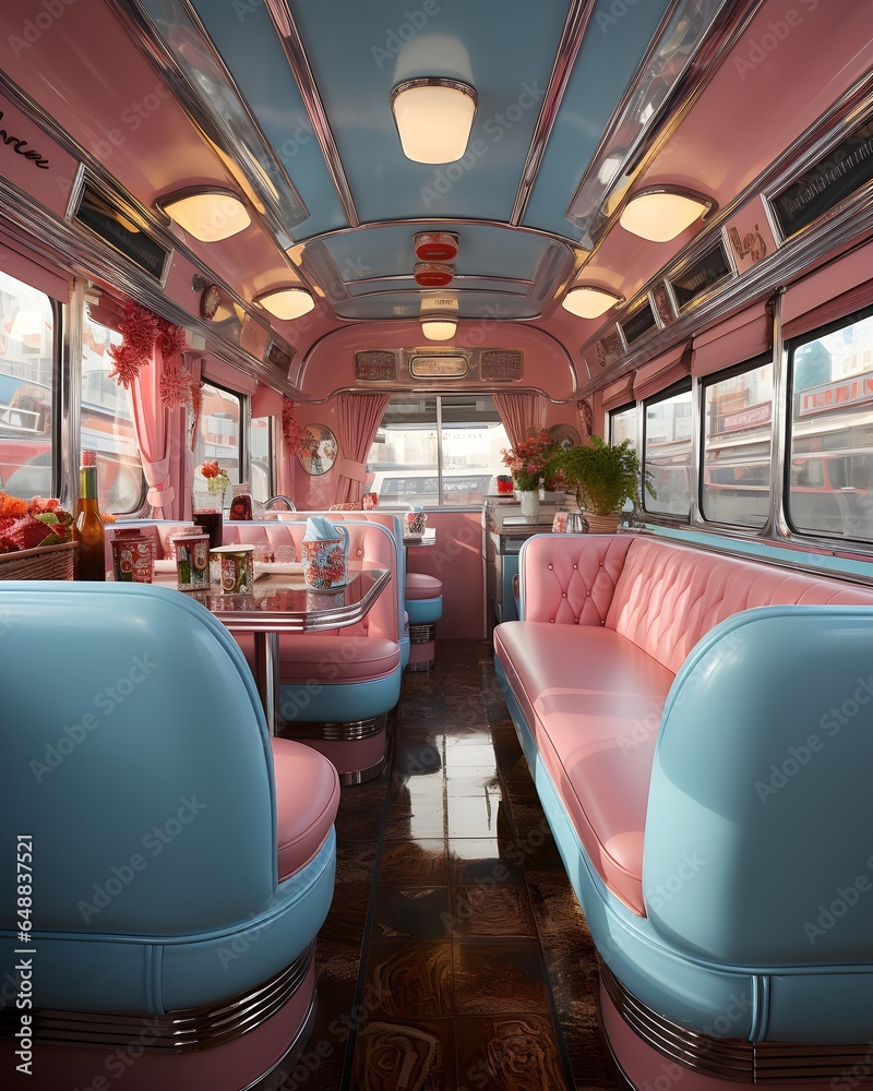 1970's Style of Retro Diner Interior, checkered floors Stock Photo ...