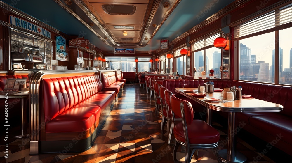1970's Style of Retro Diner Interior, checkered floors Stock-Foto ...
