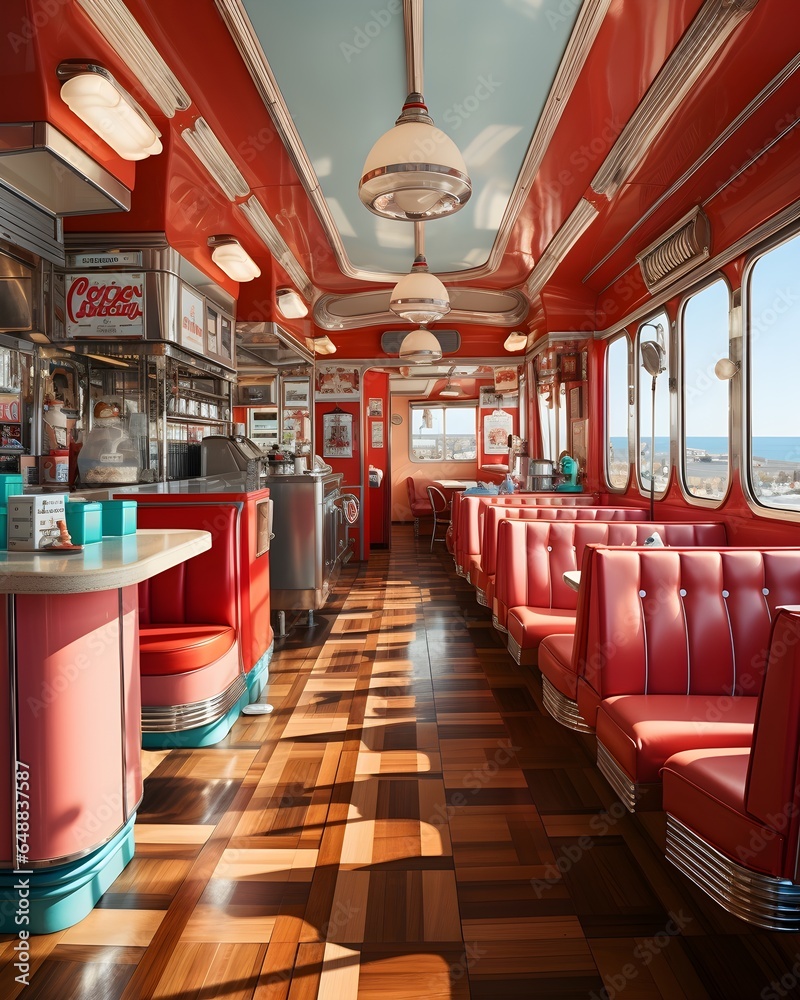 1970's Style of Retro Diner Interior, checkered floors Stock Photo ...