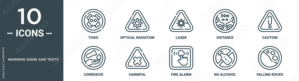 warning signs and texts outline icon set includes thin line toxic ...
