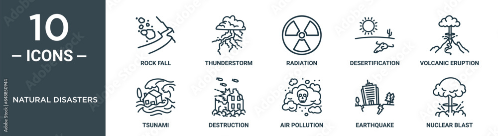 natural disasters outline icon set includes thin line rock fall ...