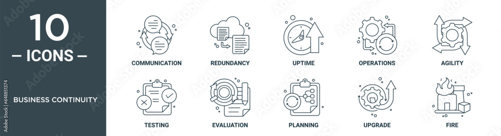 business continuity outline icon set includes thin line communication ...
