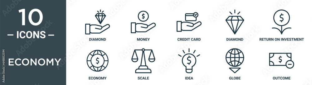 economy outline icon set includes thin line diamond, money, credit card ...