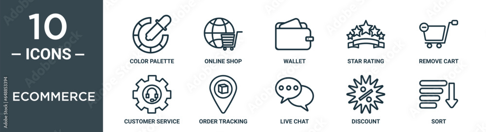 ecommerce outline icon set includes thin line color palette, online ...