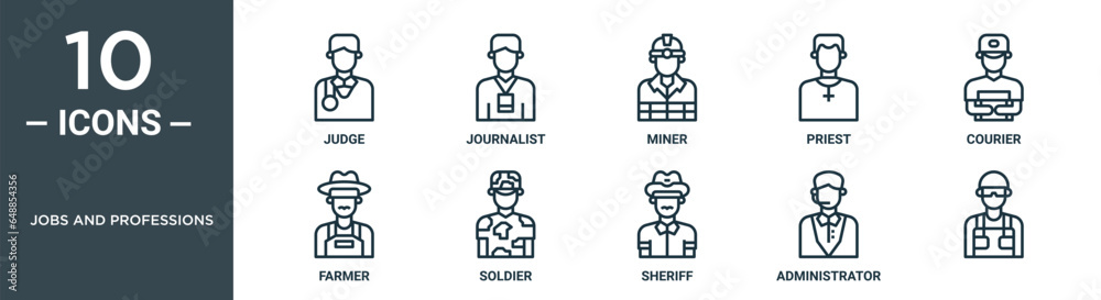 jobs and professions outline icon set includes thin line judge ...