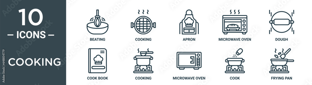 cooking outline icon set includes thin line beating, cooking, apron ...