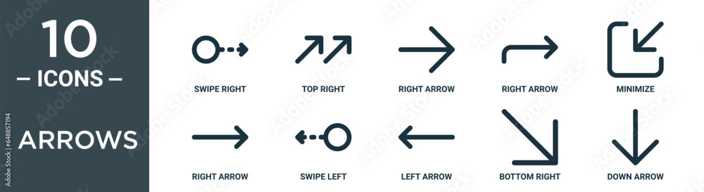 arrows outline icon set includes thin line swipe right, top right ...