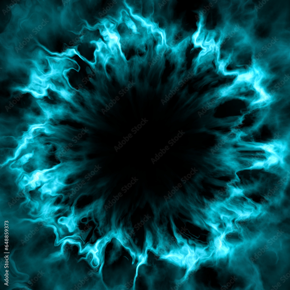 Cyan blue wave spreading. Square web banner. Neon light blue smoke ...