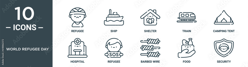 Vetor de world refugee day outline icon set includes thin line refugee ...