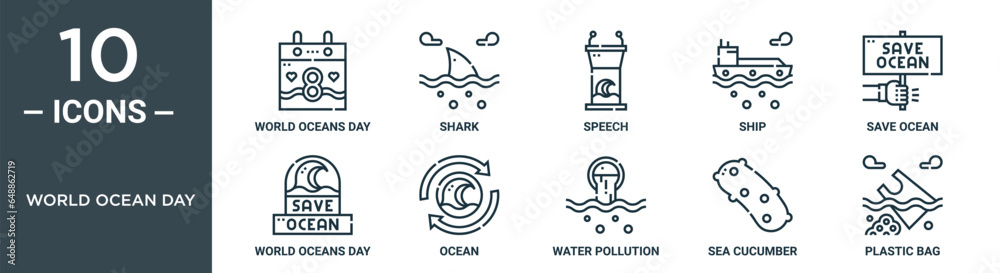 world ocean day outline icon set includes thin line world oceans day ...
