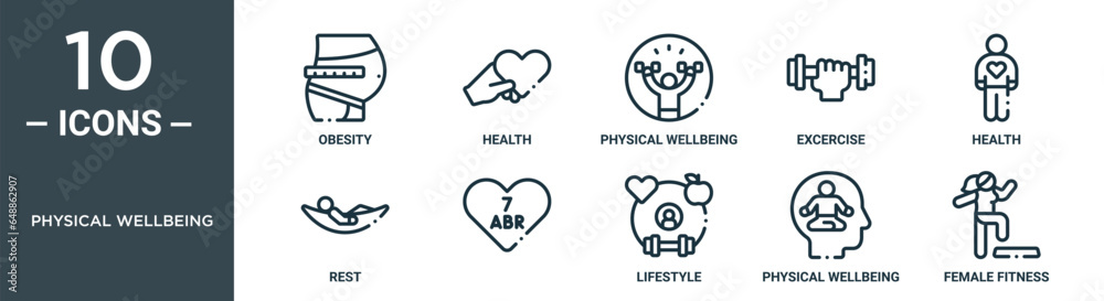 physical wellbeing outline icon set includes thin line obesity, health ...