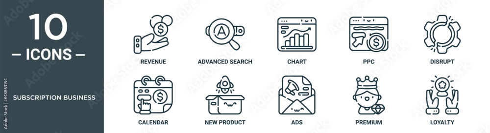 subscription business outline icon set includes thin line revenue ...