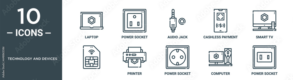 technology and devices outline icon set includes thin line laptop ...
