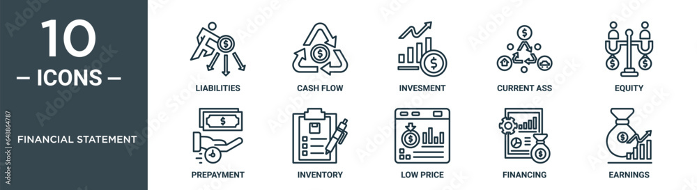 financial statement outline icon set includes thin line liabilities ...