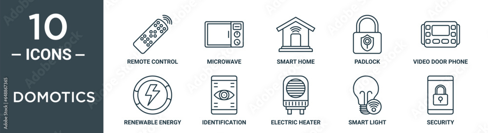 domotics outline icon set includes thin line remote control, microwave ...