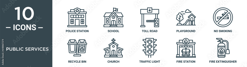 public services outline icon set includes thin line police station ...