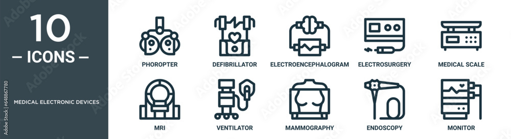 medical electronic devices outline icon set includes thin line ...