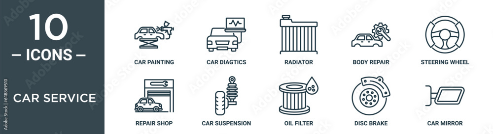 car service outline icon set includes thin line car painting, car ...