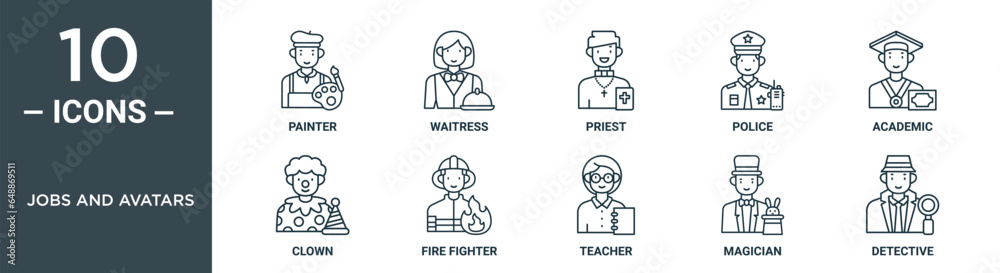 Stockvector jobs and avatars outline icon set includes thin line ...
