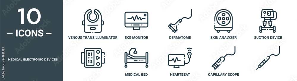 medical electronic devices outline icon set includes thin line venous ...