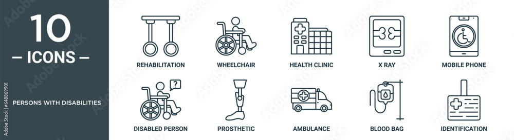 persons with disabilities outline icon set includes thin line ...
