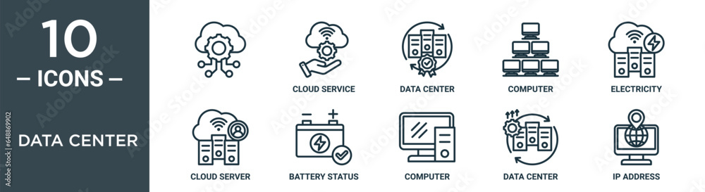 data center outline icon set includes thin line , cloud service, data center, computer ...