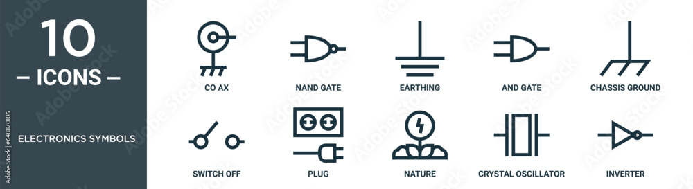 electronics symbols outline icon set includes thin line co ax, nand ...