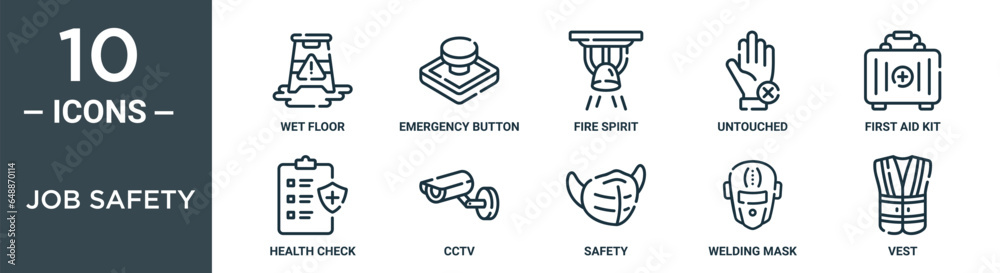 job safety outline icon set includes thin line wet floor, emergency ...