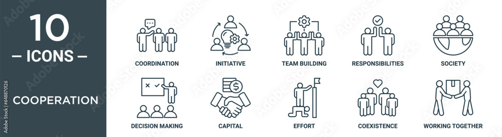 cooperation outline icon set includes thin line coordination ...
