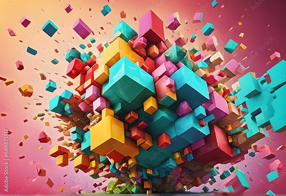 Exploding Minecraft colorful cubes paint and splashes. Explosive ...