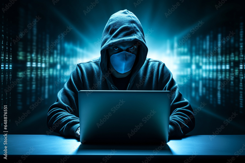 Hacker en train de pirater un système informatique, cyber-criminalité ...