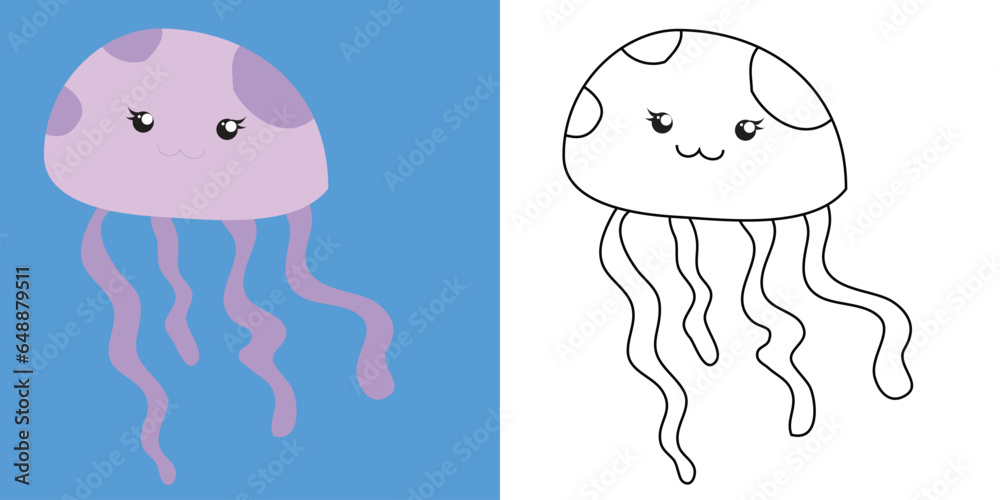 Colouring the animals. Coloring a cute cartoon jellyfish. Simple ...