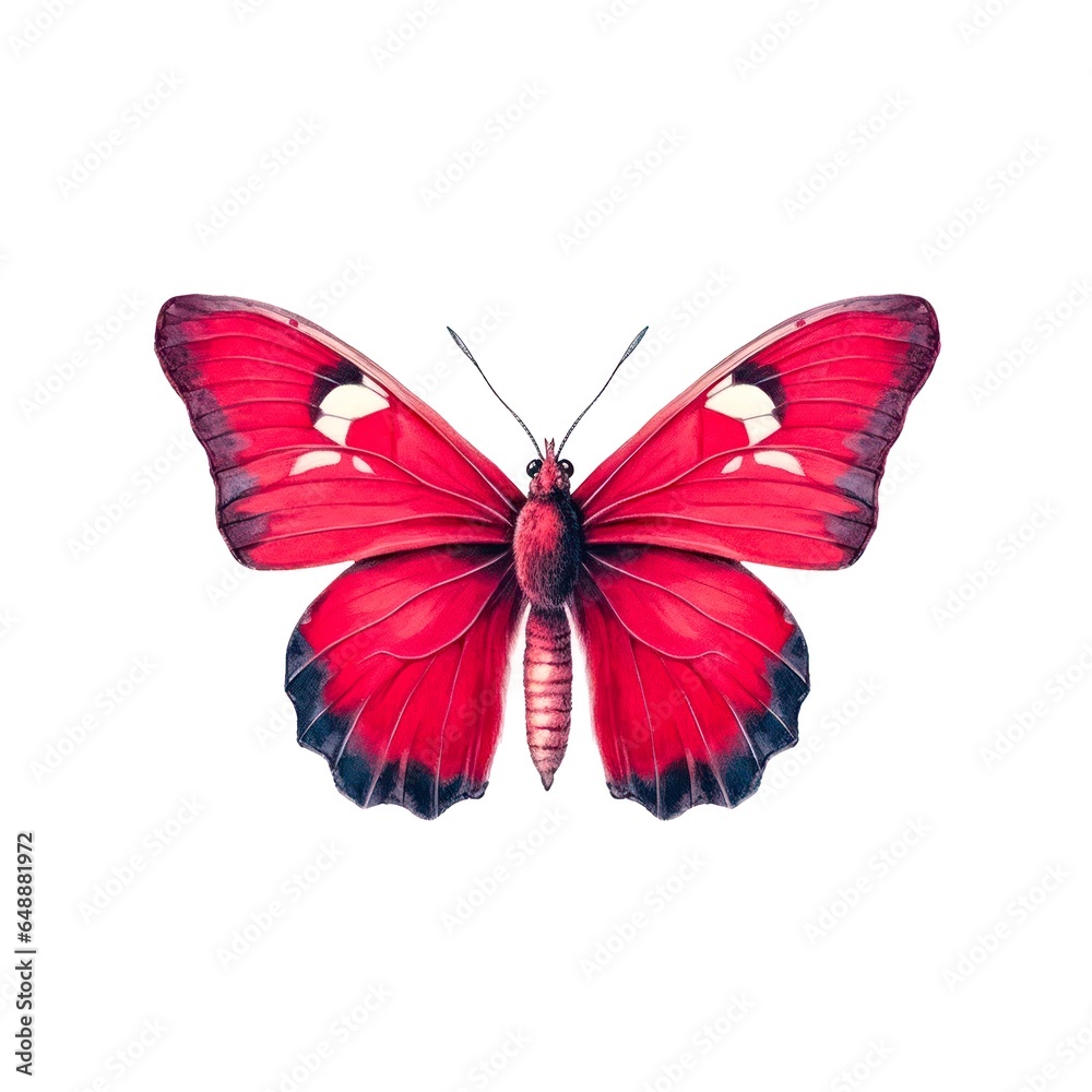 Bright red butterfly isolated on white background in watercolor style ...