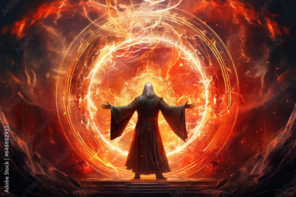 Generative ai collage photo of dark powerful wizard open door for evil ...