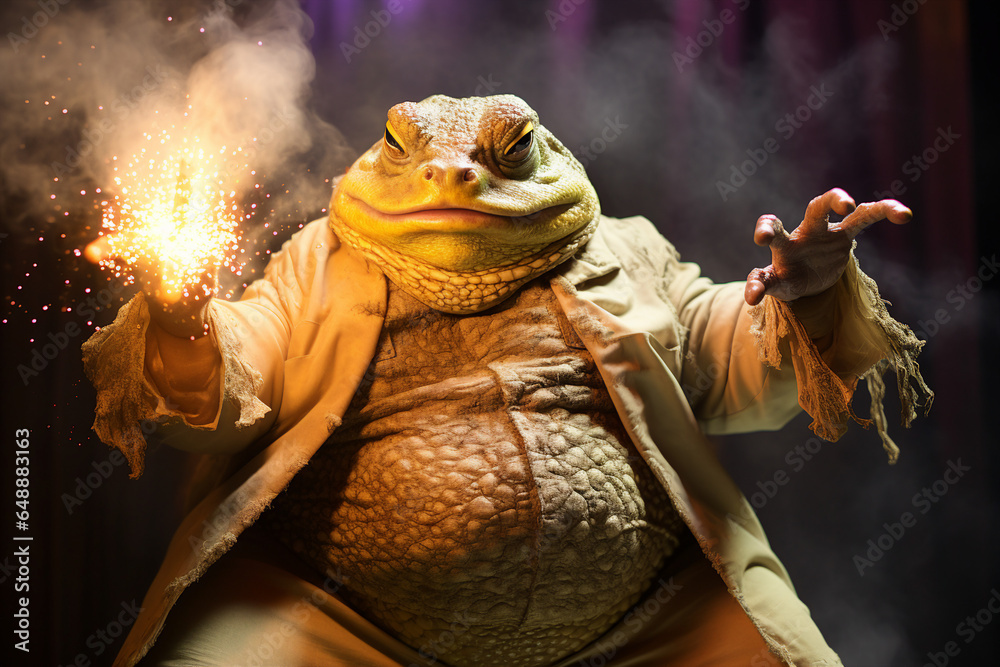 Generative ai collage photo of powerful reptile wizard using dark magic ...