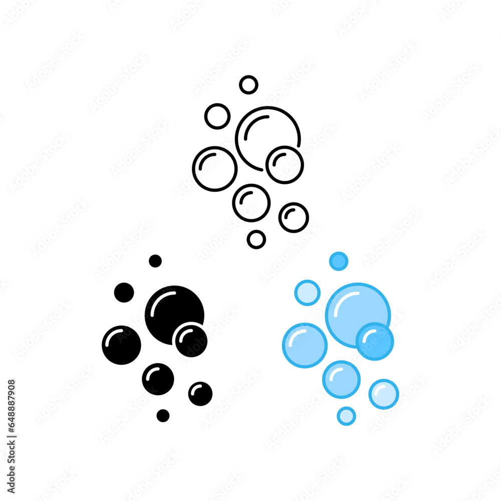 Bubble icon in filled, outline style. Clear water splash. Soap foam ...
