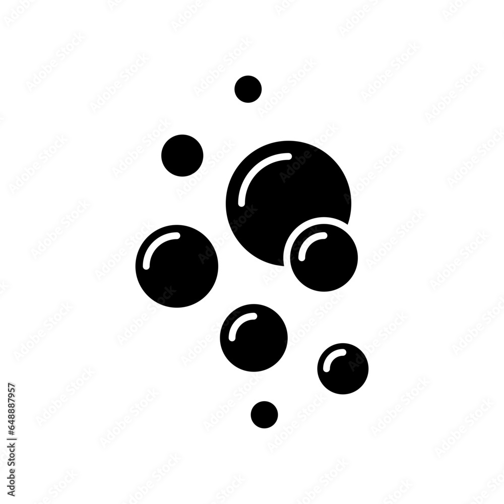 Bubble icon solid style. Clear water splash. Soap foam, fizzy drink ...