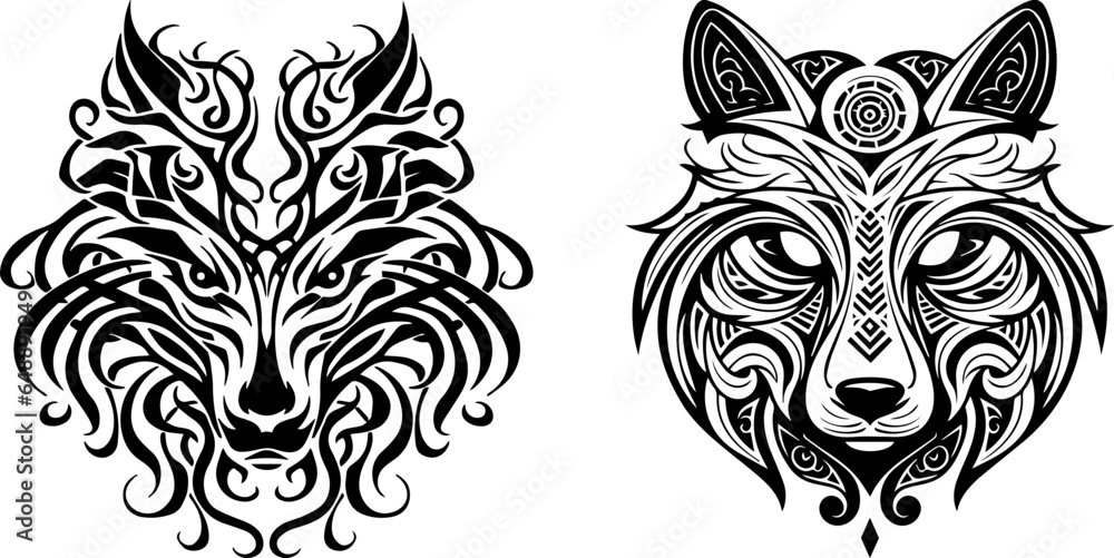 Fenrir of mythology tattoo hand draw vector. Black wolf pattern vector ...