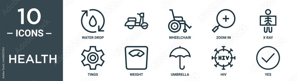 health outline icon set includes thin line water drop, , wheelchair ...
