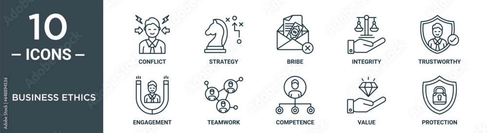 business ethics outline icon set includes thin line conflict, strategy ...