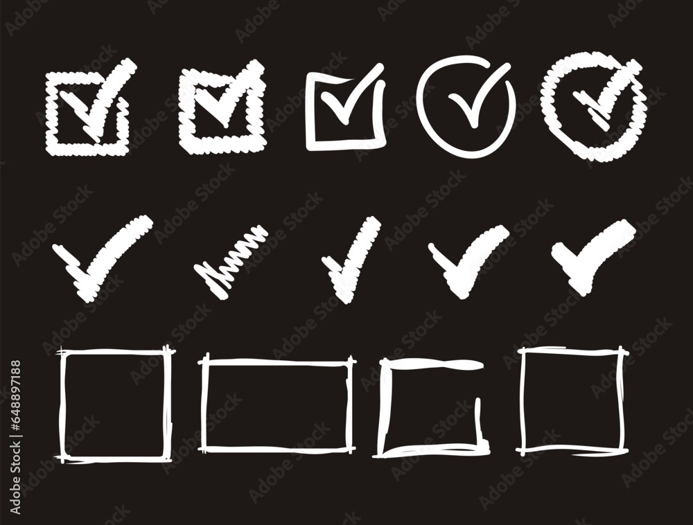 Check checklist tick list box doodle checkbox mark isolated set. Vector ...