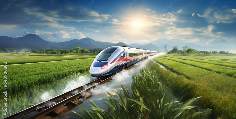 train in motion, a realistic photo of The Shinkansen train running hd ...