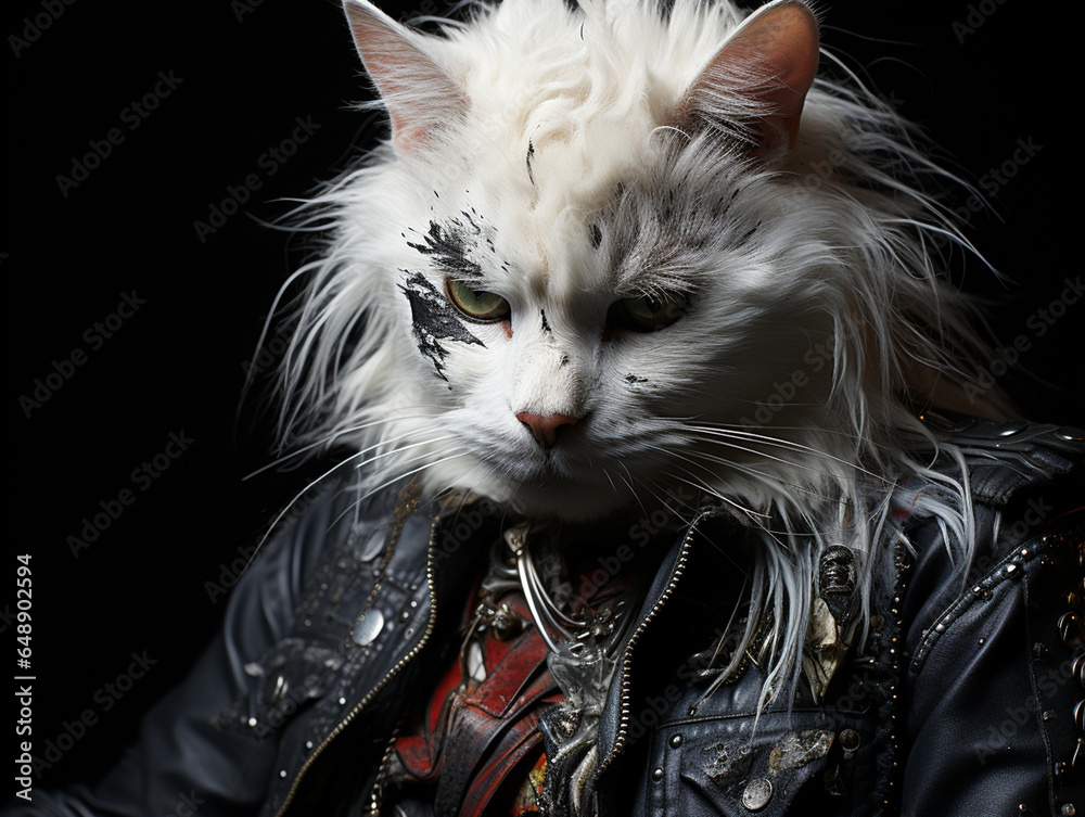 Rockstar cat heavy metal kitty dressed in a leather jacket, alternative ...