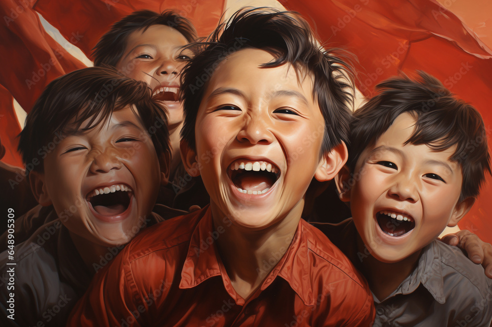 Photorealistic image of some children smiling with their faces painted ...